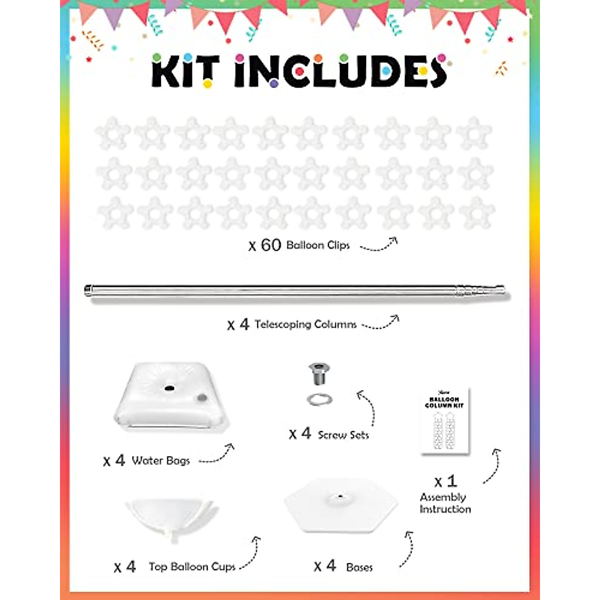 YALLOVE Balloon Column Stand Set of 4, 7 Feet Height Adjustable Balloon Tower Pillar with Reusable Metal Telescopic Design for Birthday, Wedding, Baby Shower, Graduation Party Decoration