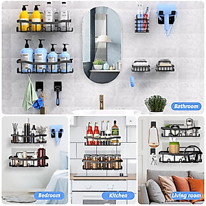 B-Land Shower Caddy 8 Pack, Large Capacity Shower Shelves Strong Adhesive Shower Organizer for Bathroom,No Drilling Rustproof Stainless Steel Bathroom Organizer with Hooks