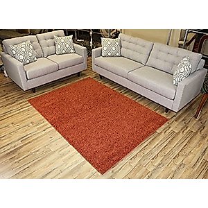 Shaggy Collection Solid Color Shag Area Rugs (Burnt Orange, 5'x7') (4097)