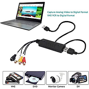 TCRAYCH USB Audio Video Converter, VHS to Digital Converter, Video Capture Card Digitize from Analog Video VCR VHS DVD, for Windows 7 8 10