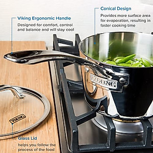 Viking Culinary Contemporary 3-Ply Stainless Steel Saucepan, 2.4 Quart, Includes Glass Lid, Dishwasher, Oven Safe, Works on All Cooktops including Induction