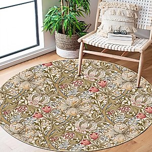 Ansouyi William Morris Non-Slip Area Rugs, Washable Rug Carpet for Living Room Home Decor Rugs for Game Room Classroom Bedroom Dining Kindergarten Room (William Morris, 5ft Round)