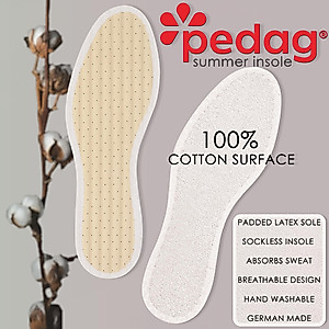 Pedag Summer | Terry Cotton Sockless Insoles | Barefoot Inserts | Handmade in Germany | Absorbs Sweat & Controls Odor | Wear Without Socks | Washable | US 11M/EU 44 | White | 3 Pair
