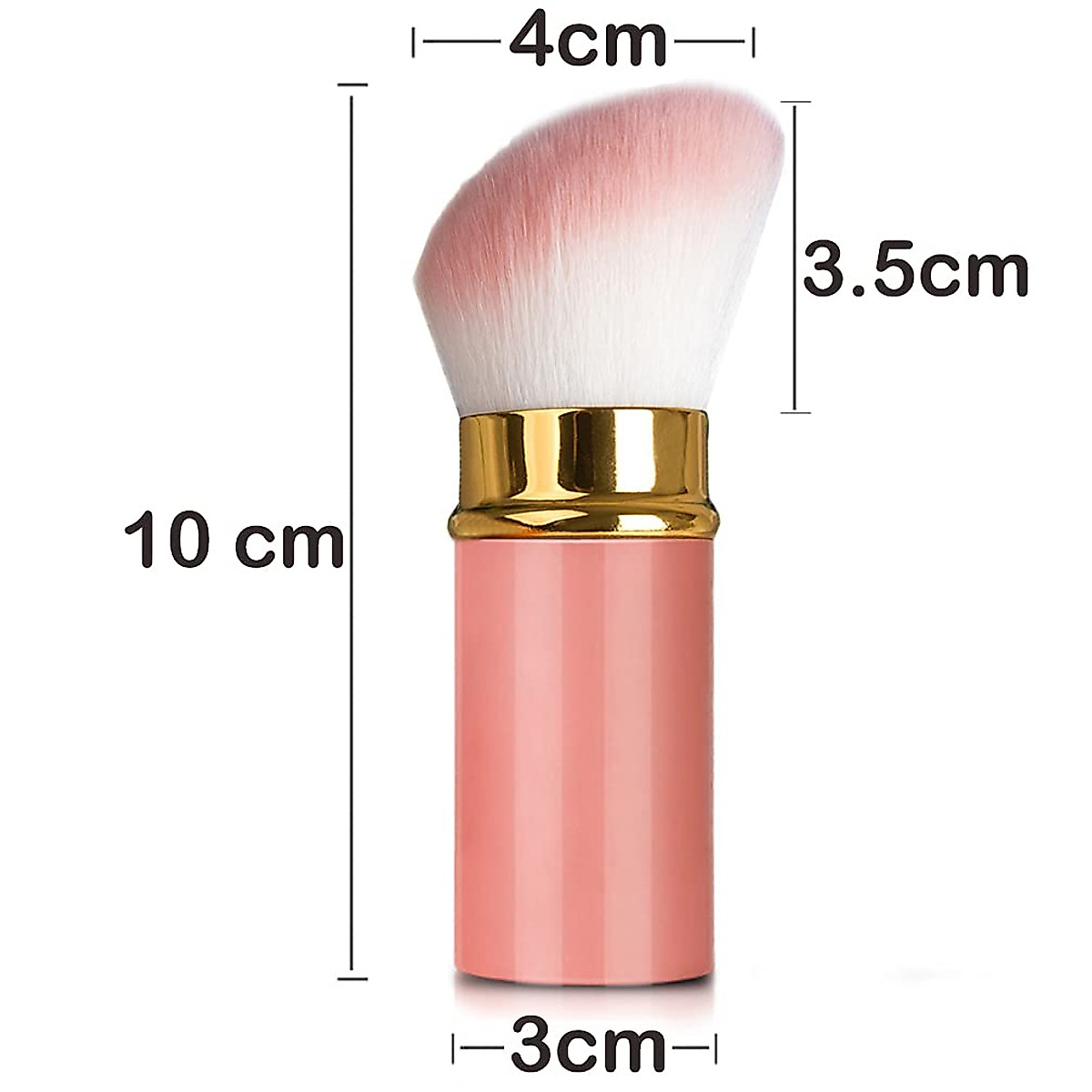 RN BEAUTY Retractable Kabuki Brushes Foundation Brush Powder Brush Blush Brush Extensible Makeup Brush Face Blender Brush Professional Mineral Blending Buffing Concealer Brush Aluminum Case Portable With Cover (Angled Top, Pink)