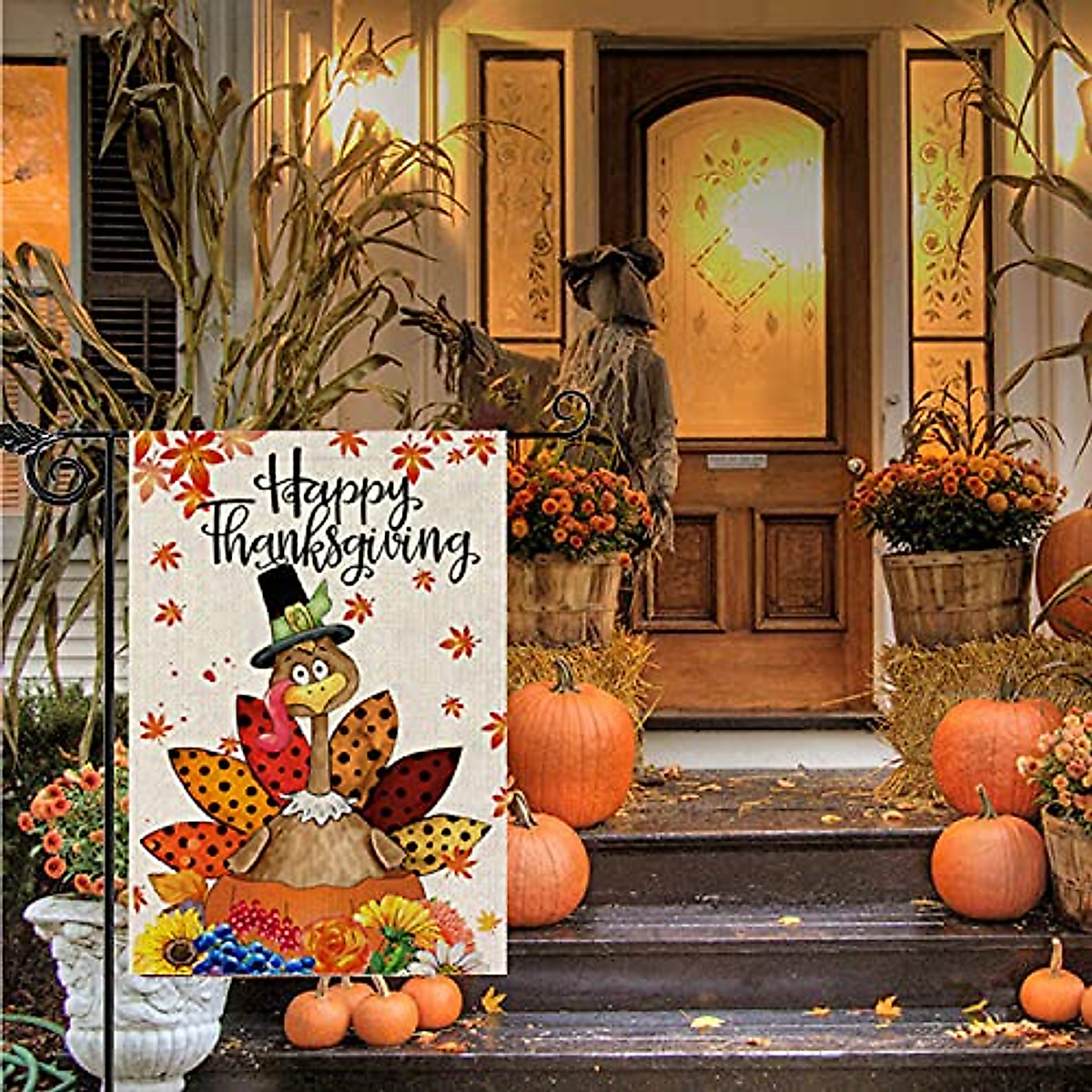 Happy Thanksgiving Garden Flags 12.5 x 18 Inch, Be Thankful Thanksgiving Flag Double Sided Decorative Turkey Fall Garden Flag for Thanksgiving Day Harvest Fall Autumn Yard Outdoor Decor