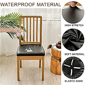 HAOYONG Chair Seat Covers Set of 4 PU Chair Covers for Dining Room Chair Covers Waterproof Chair Cushion Cover Kitchen Dining Seat Slipcovers Removable Upholstered Chair Protector Slipcover(Black)