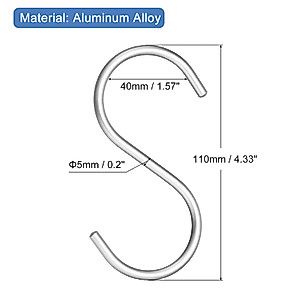 uxcell S Hooks, 10Pcs 4.3'' - Aluminum Alloy S-Shaped Hanger Hook, S Hooks for Hanging Clothes Towels Shoe Scarf Bag (Silver)
