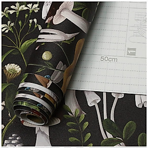 HAOKHOME Peel and Stick Wallpaper Boho Mushroom Removable Stick on Forest Contact Paper for Bathroom Black/Brown/Green 17.7in x 32.8ft