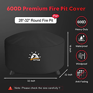Zettum Fire Pit Cover Round 32 Inch - Outdoor Firepit Cover Heavy Duty & Waterproof, 600D Patio Fire Table Cover Gas Fire Pit Accessories Fade & Weather Resistant - 32 x 32 x 16 Inch