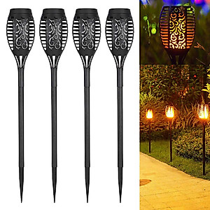 WINSHIDEN Solar Tiki Torches with Flickering Flame, 4 Pack Premium 33 LEDs Solar Flame Torch -IP65 Waterproof Flame Solar Lights Outdoor Landscape Decorative Torch Lights for Driveway Yard Patio