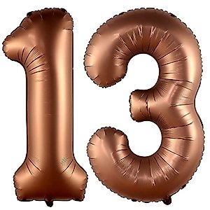 KatchOn, Coffee Brown 13 Balloon Numbers - 40 Inch | Giant, Number 13 Balloons for 13th Birthday Decorations for Girls | 13th Birthday Decorations for Boys | Official Teenager Birthday Decorations