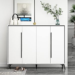 ECACAD Multi-Tier Shoe Storage Cabinet with Adjustable Shelves & 4 Doors, Wood Shoe Rack Organizer with Metal Legs for Entryway, Bedroom, Hallway, White (55.1”W x 13.8”D x 37.4”H)
