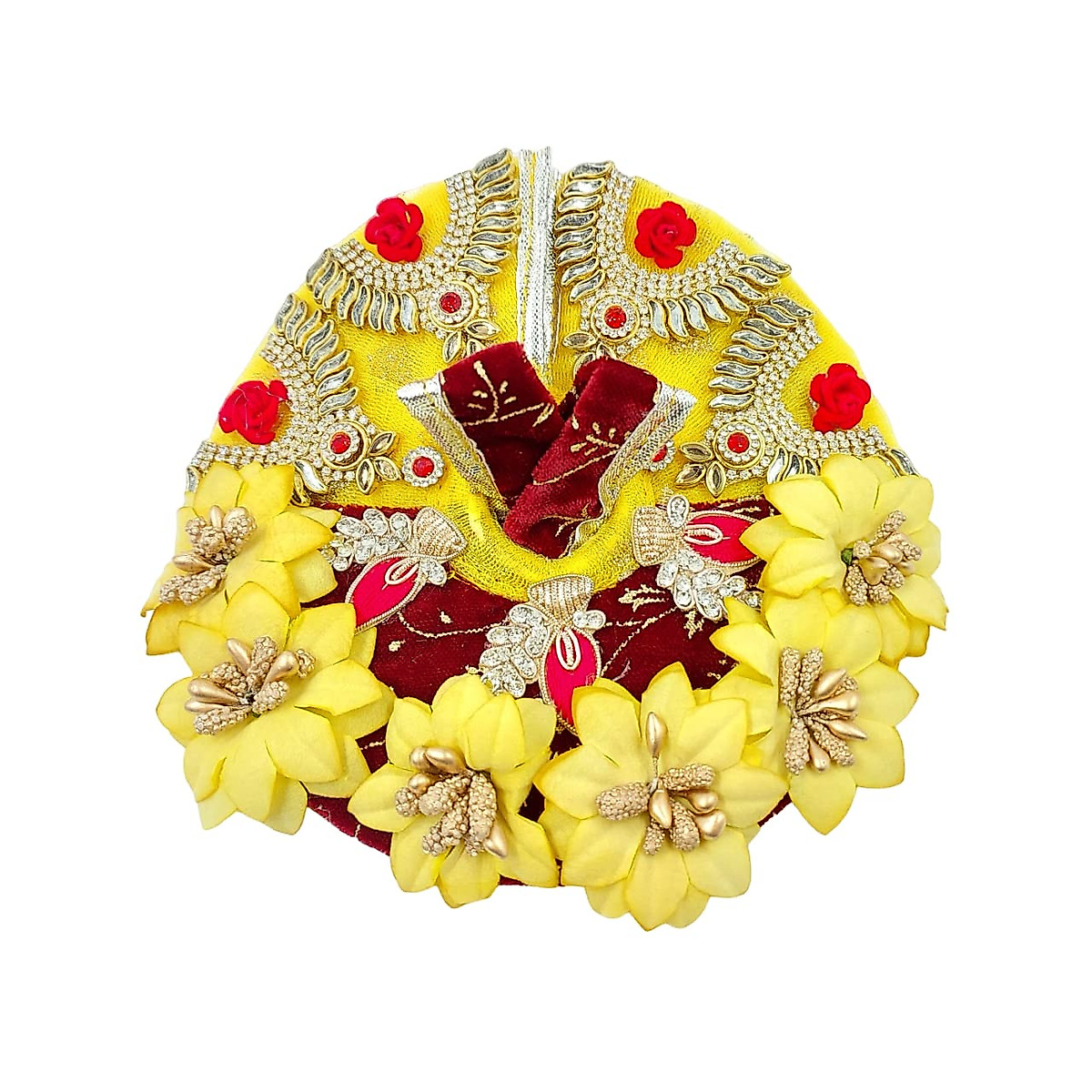Aditri Creation Yellow Designer Cloth for Lord Krishan Ladu Laddu Gopal Kanaiya Bal Krishna Dress Poshak Vastra for Little Metal Idol Statue (Size:- 6 inches Diameter)