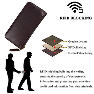 VISOUL Women’s RFID Blocking Genuine Leather Long Wallets with Detachable Wrist Strap, Large Capacity Zip Around Phone Holder Wallet for Women (Coffee)