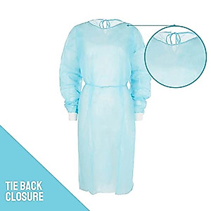 Nobles Universal Size Blue Disposable Isolation Gowns - Latex-Free Gown is Fluid Resistant with Knitted Cuffs - Medical & PPE Gowns - Ideal Safety Protection for Women & Men (Case of 50)