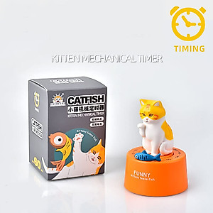 Golandstar Funny Cat Mechanical Timer 60 Minutes Kitchen Gadget Cooking Clock Loud Alarm Counters Manual Timer for Study (Orange) 6.5cm x 9.4cm GRB685 GRB685