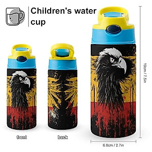 Stainless Steel Water Bottles Germany Flag Eagle Travel Water Cups with Handle And Silicone Straw Drinking Cup with Leak Proof Lid Thermo Travel Mug for Women Men