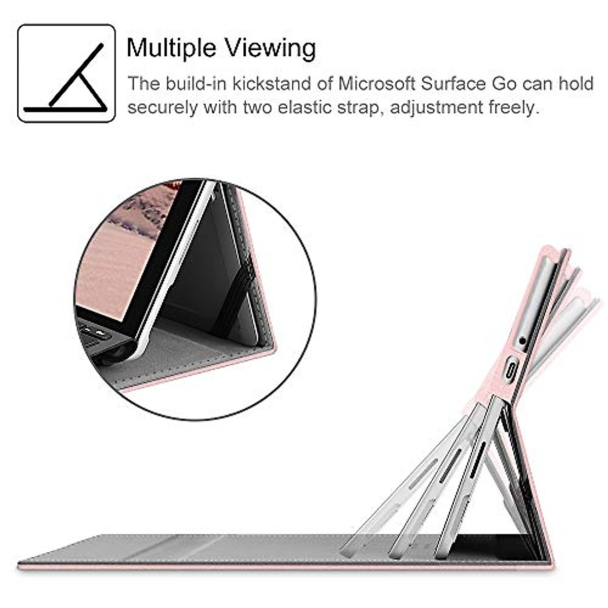 Fintie Case for Microsoft Surface Go 3 (2021) / Surface Go 2 (2020) / Surface Go (2018) - Multiple Angle Viewing Portfolio Business Cover, Compatible with Type Cover Keyboard (Rose Gold)