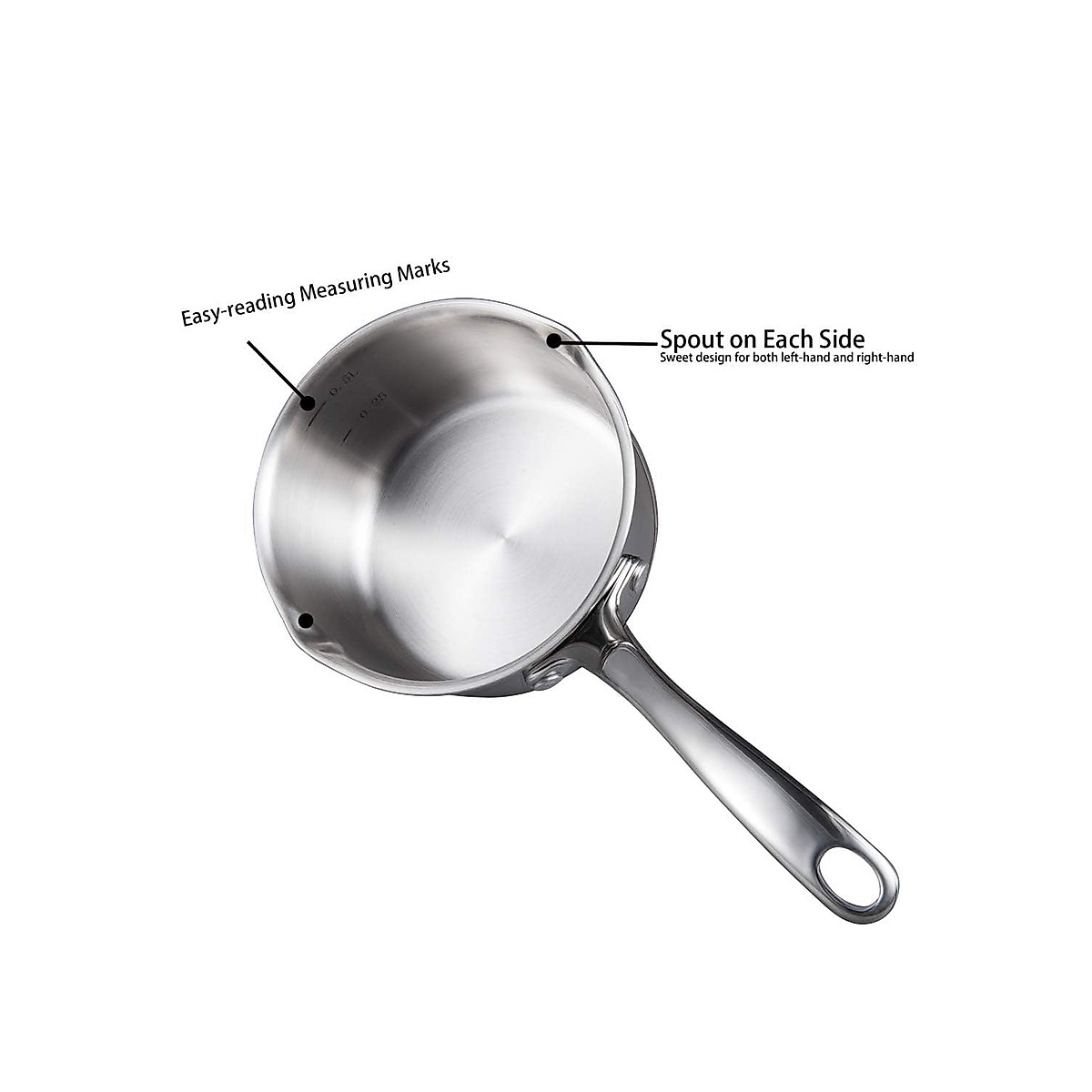 IMEEA Butter Melting Pot Butter Warmer 18/10 Tri-Ply Stainless Steel Saucepan with Dual Pour Spouts, 0.5-Quart, Silver