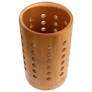 Hemoton Cooking Utensil Holder KItchen Utensil Holder Caddy Bamboo Kitchen Tool Holder Chopsticks Storage Barrel Spoon Fork Holder Cutlery Tableware Storage Container Organizer Wood Utensil Holder