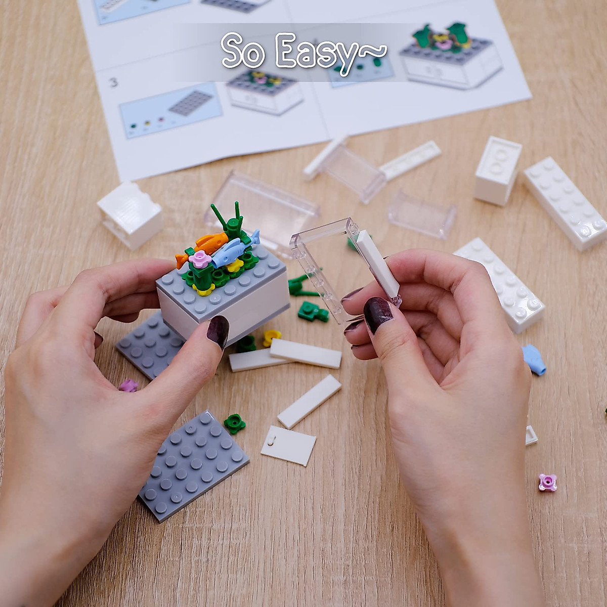 Fish Tank Building Kit, Junior Ideas Building Sets for Child, Toy Fish Tank Building Blocks Model, Creatvie MOC for Boys & Girls 6 7 8 9 10 11 12 Years Old (Small Fish Tanks)