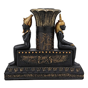 Ebros Ancient Classical Egyptian Black and Gold Seated Isis and Osiris Pillar Candle Holder Figurine Candleholder Home Decor Statue As Decorative Sculpture Gods and Goddesses of Egypt Collectible