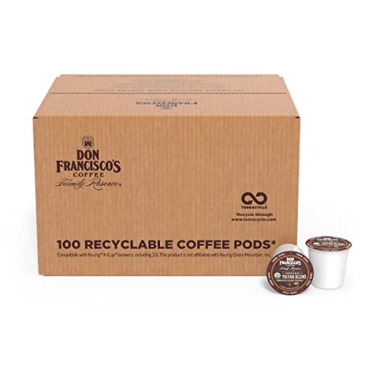 Don Francisco's Organic Mayan Blend Medium-Dark Roast Coffee Pods - 100 Count - Recyclable Single-Serve Coffee Pods, Compatible with your K- Cup Keurig Coffee Maker
