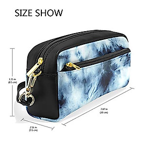 ALAZA Cute Pencil Case Tie Dye Pattern Indigo Blue Abstract Pen Cases Organizer PU Leather Comestic Makeup Bag Make up Pouch, Back to School Gifts