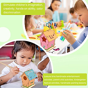 Outus Wooden DIY Craft Doodle Small Bird House Set Include Unfinished Wood Mini Bird House to Paint and Watercolor Paint Pen and 3D Butterfly Wall Sticker Decals for Kids Adults (15 Sets)