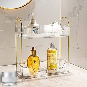 COMVTUPY Bathroom Counter Organizer Countertop Storage Cosmetics Skincare Shelf Organizer Makeup Organizer Perfume for Dresser Vanity Tray Spice Rack Organizer for Kitchen(2 Tier-Clear)