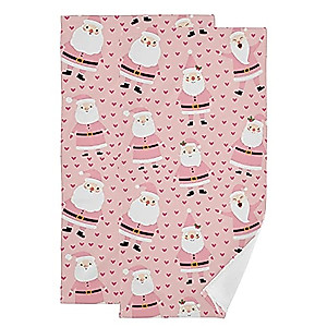 VIGTRO Christmas Pink Santa Hand Towels 2 Pack, Ultra Soft and Highly Absorbent, Cute Kriss Kringle Decorative Fingertip Towel for Home, Bathroom, Kitchen