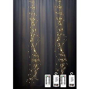 2 Pack Fairy Lights with Remote 250 LED Battery Operated Outdoor Waterproof Twinkle Lights 8.2ft Waterfall Lights Firefly Lights for Garden Wedding Birthday Christmas Decorations (Warm White)