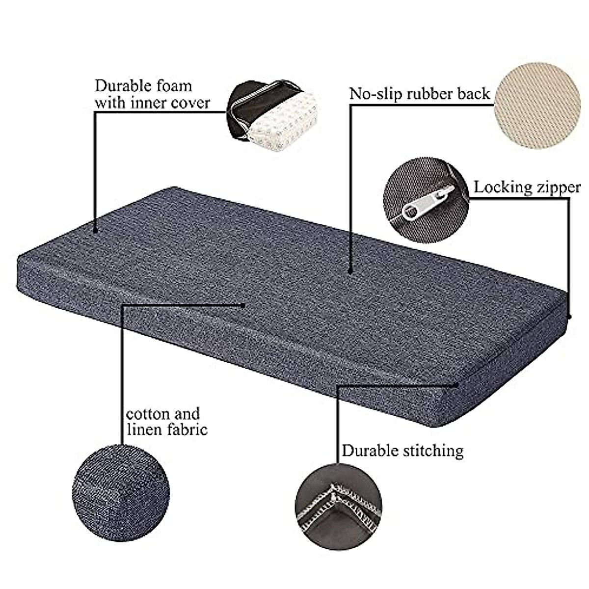Memory Foam Chair Pads Non Slip Bottom Indoor Settee Cushion Piano Bench Seat Cushions 36 x 18 inch, Grey