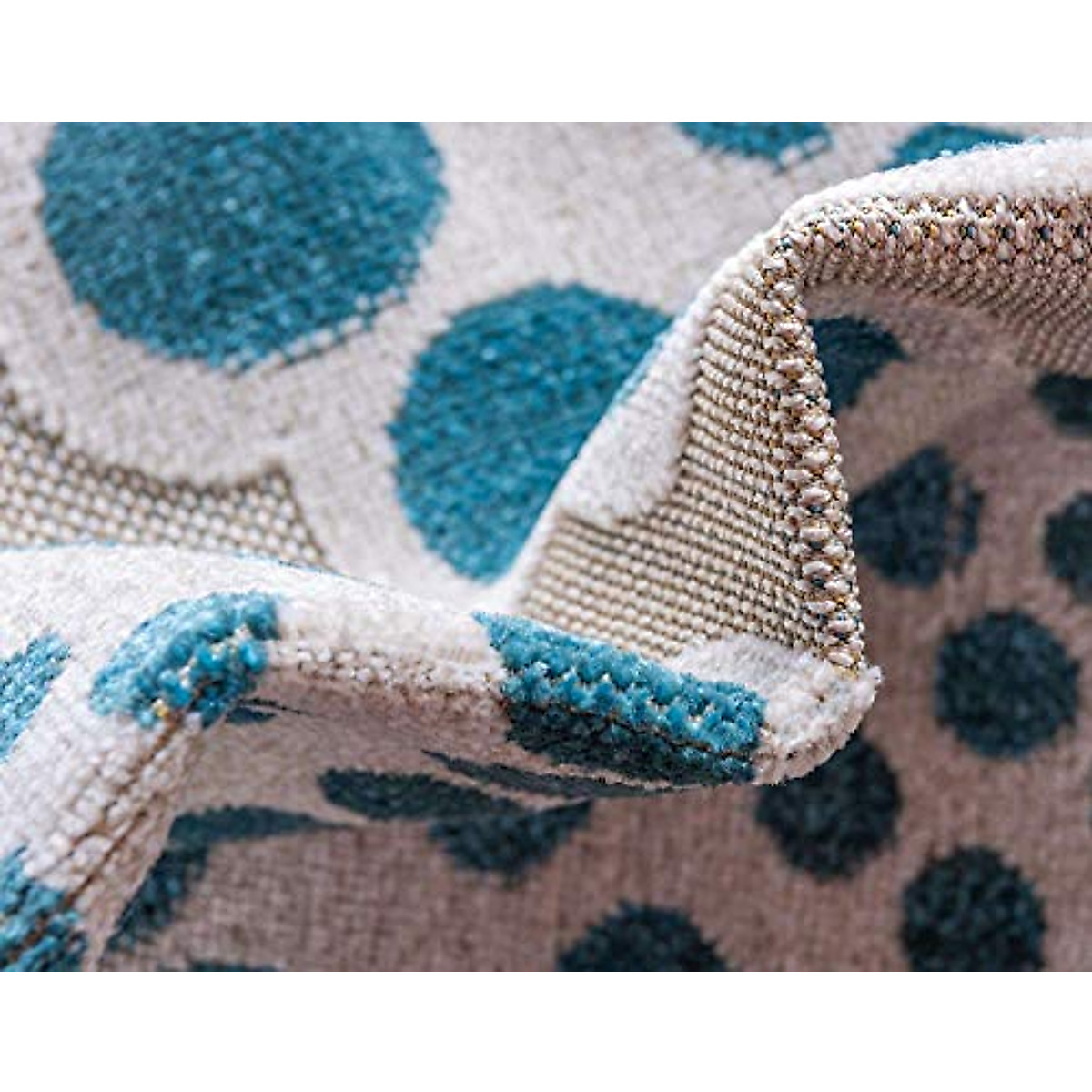 Unique Loom Modern Collection Geometric, Contemporary, Circles, Swirls, High-Low Pile, Indoor and Outdoor Area Rug, 7 ft x 10 ft, Ivory/Teal