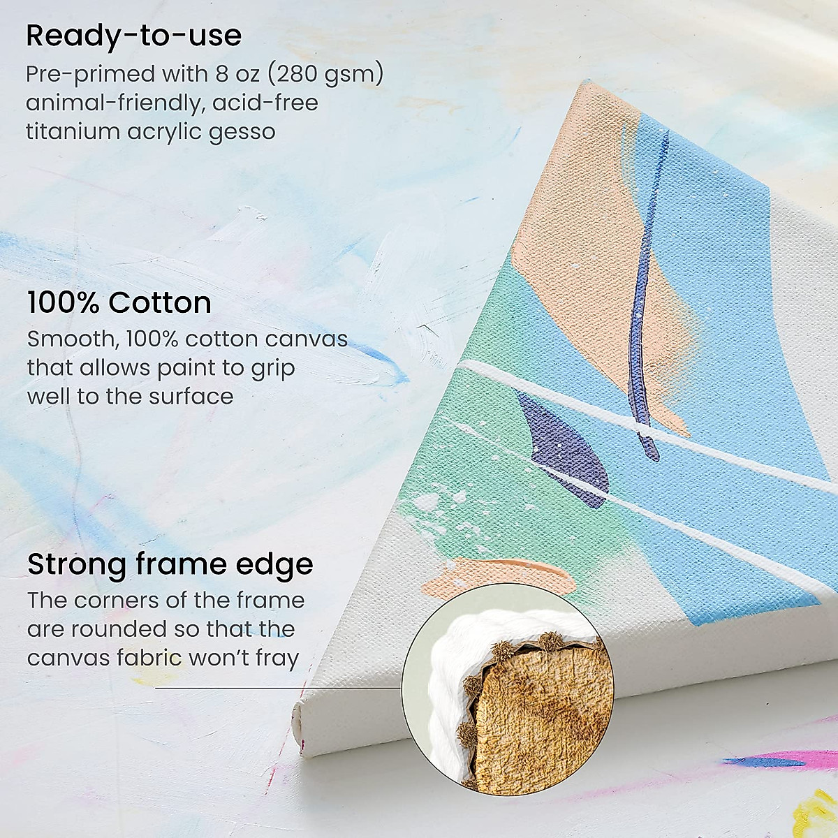 Arteza Paint Canvases for Painting, Pack of 12, 8 Inches, Triangle Blank Canvas Bulk, Pine Wood Frame, 100% Cotton Stretched Canvas, 8 oz Gesso-Primed, Art Supplies for Adults, for Acrylic Pouring