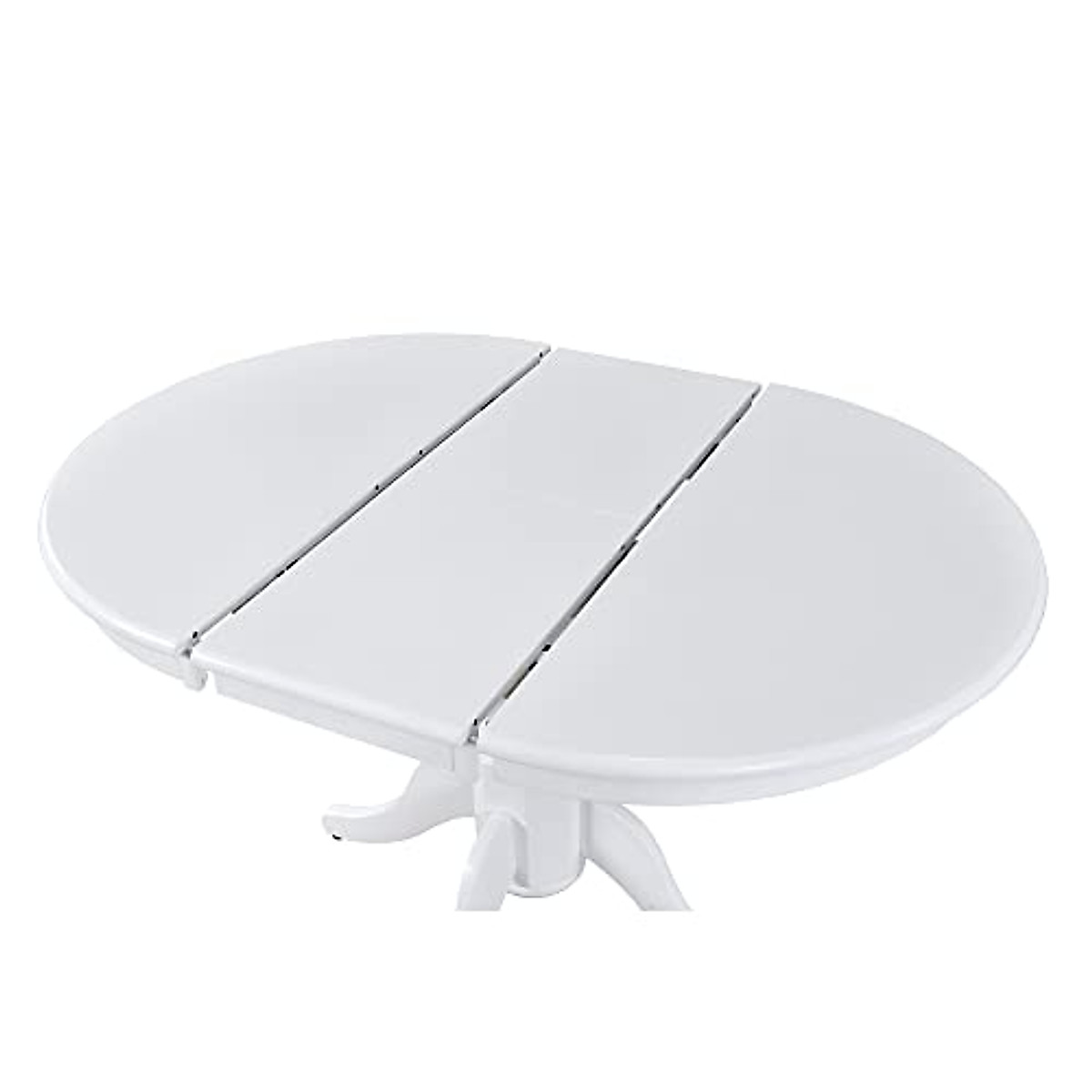 5-Piece Dining Table Set, Round Kitchen Table Set for 4, Extendable Kitchen Table Set with 4 Exquisite Upholstered Chair, Solid Wood Dining Furniture Set with Extendable Leaf for Small Places, White