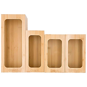 VerveMade Bamboo ziplock bag storage organizer - Premium kitchen drawer organizer- wooden baggie holder with larger quart size - Compatible with Gallon, quart, sandwich, and snack baggies.