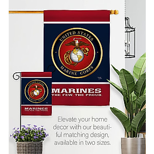 Breeze Decor Proud Marine Corps Garden Flag Set Mailbox Hanger Armed Forces USMC Semper Fi United State American Military Veteran Retire Official House Banner Small Yard Gift Double-Sided, Made In USA