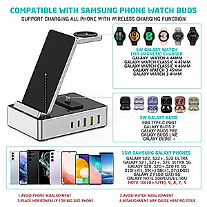 100W Aluminum Alloy Wireless Charger, 8 in 1 Charging Station for Samsung Devices,USB C Charger Dock for S22 Ultra, Etc.Galaxy Watch 5, Active 2/1, Galaxy Buds/Pro/Live (Silver)