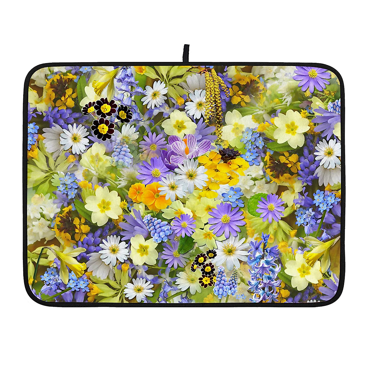 Spring Garden Dish Drying Mat for Kitchen Counter Farmhouse Colorful Netherlands Flower Dishes Pad Reversible Microfiber Absorbent Machine Washable (16'' x 18'')