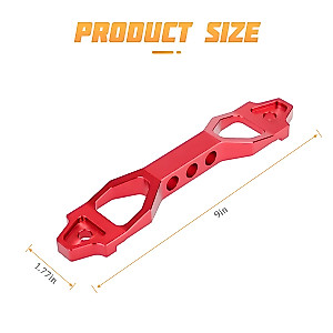 AICEL Battery Hold Down Sets, Billet Aluminum Alloy Car Battery Tie Down Bracket, Automotive Crossbar Holder Lock Mount with Galvanized Iron J Bolts, Car Accessories for Most Vehicles (Red)