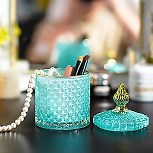 Blue Glass Jewelry Box with Lid,Crystal Candy Jar,Glass Wedding Candy Buffet Jar,Crystal Apothecary Jars with Lid,Glass Container Gift for Women