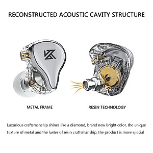 KZ ZAS in-Ear Headphones Wired, Headset Metal Frame, IEM Earphones,16-Unit Hybrid High-Frequency 7BA+10mm Dual DD HiFi Stereo Sound Earphones Noise Cancelling Earbuds(White, No Mic)