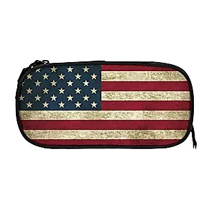 Gesey-R4T American Flag Patriotic USA Bald Eagle Pattern Pen Pencil Case Bag Big Capacity Multifunction Storage Pouch Organizer with Zipper Office University for Girls Boy, Black, One Size