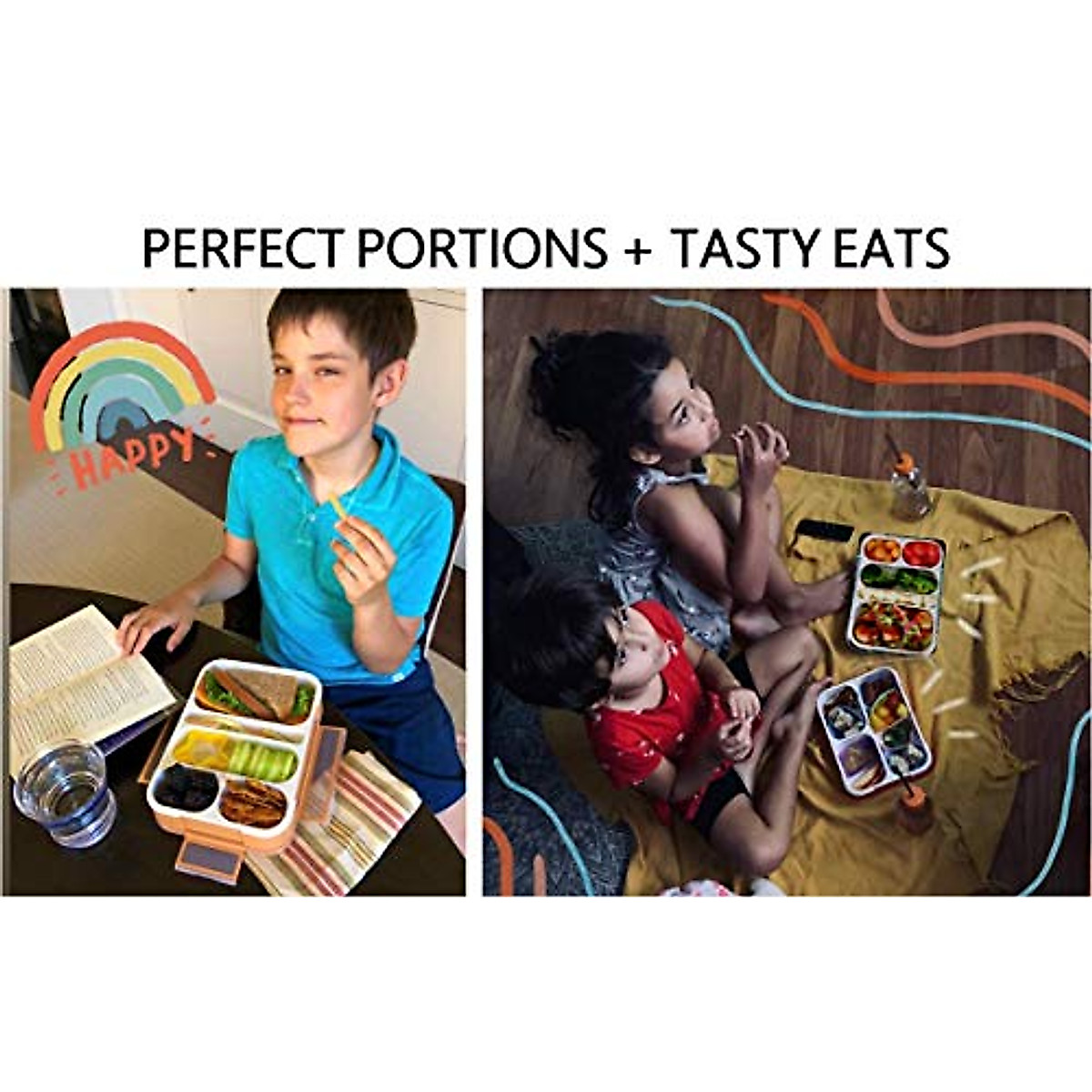 Bento Box for Adults Kids Lunches, Meal Prep Lunch-Boxes for Women Girls Boys | Leakproof Snack Containers for Toddlers Portion Control Container BPA Free | Green + Orange, 5 Compartments, 2 pack