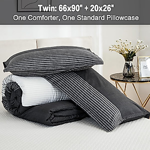 Litanika Twin XL Comforter Set Black White Grey - 2 Pieces Gray Twin Extra Long Size Lightweight Bedding Set, All Season Down Alternative Comforter