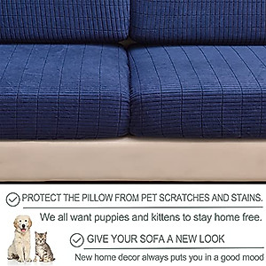 IMYOGI High Stretch Sofa Covers Sofa Cushion Covers, 1 2 3 4 Seaters L Shaped Couch Seat Slipcover, Furniture Protector Non Slip with Elastic Band for Living Room-Blue-4 Seater