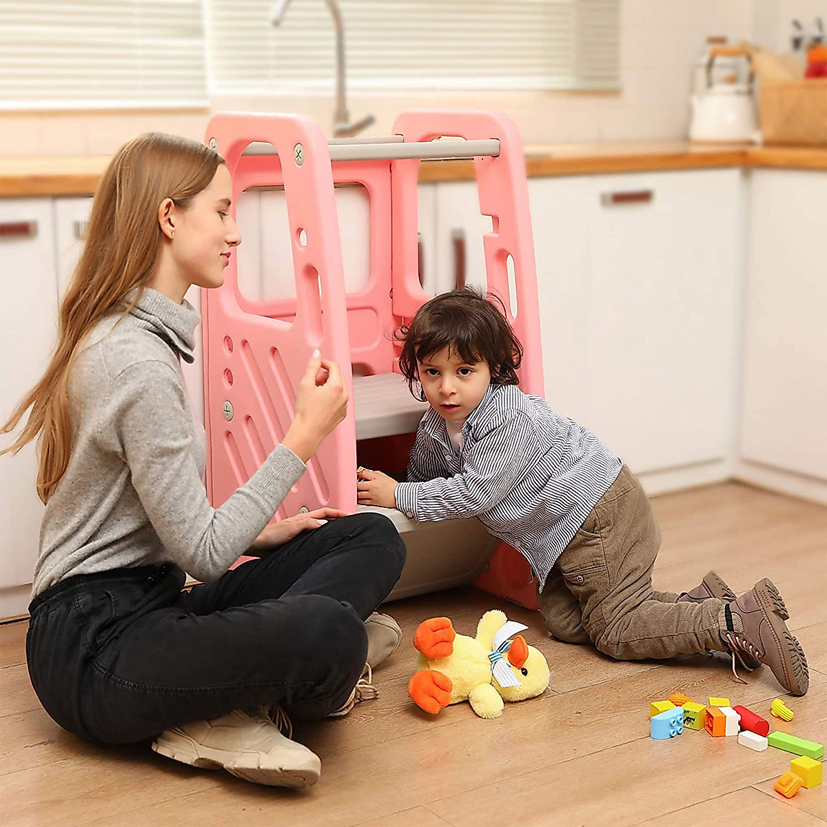 SDADI PLT01PK Children's Plastic Learning Step Stool with 3 Adjustable Heights, 150 Pound Capacity, Built-in Storage, and Non-Skid Rubber Feet, Pink