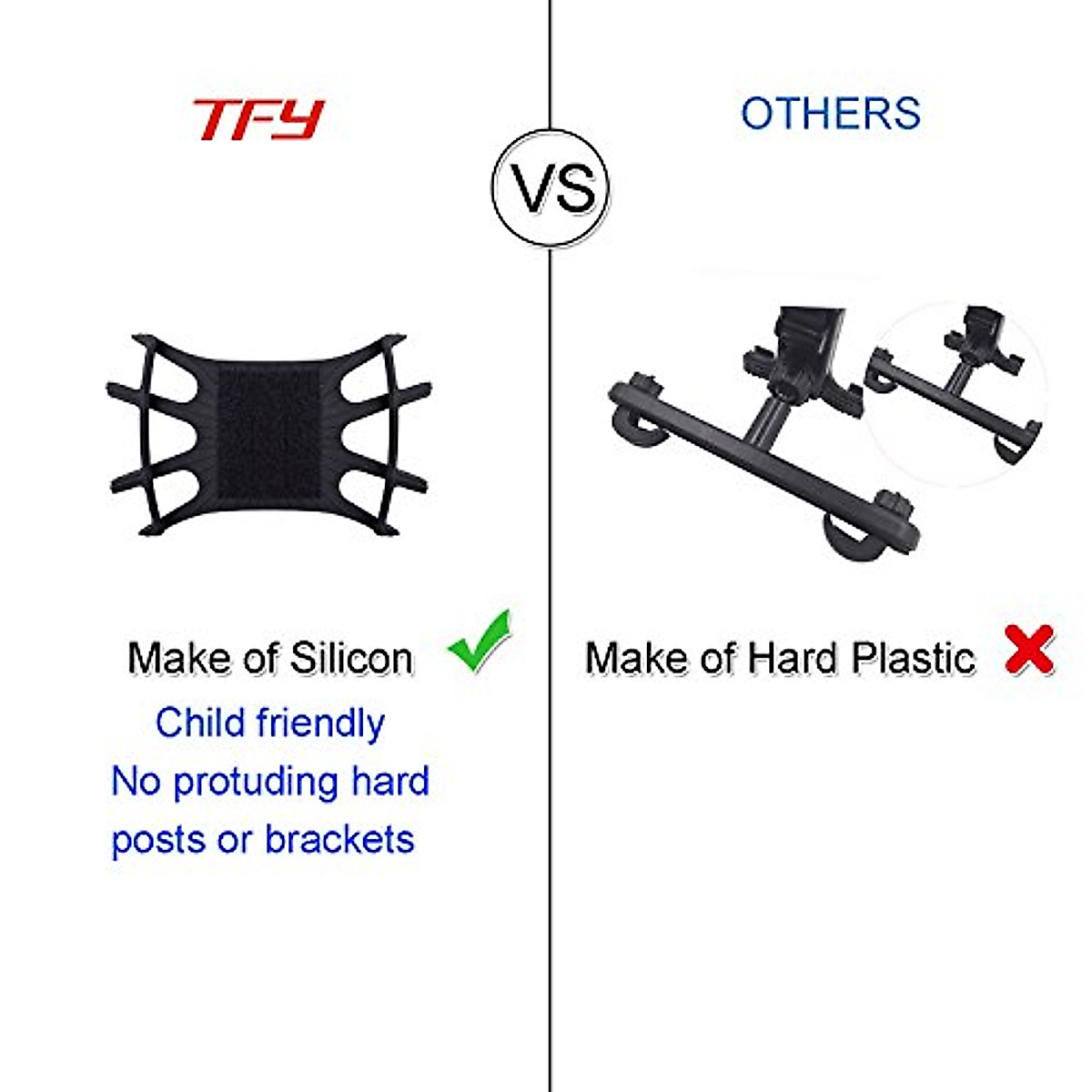 TFY Car Mount Universal Car Headrest Mount Holder with Silicon Holding Net Compatible with Both 4.5-6 Inch Phones and 7-10.5 Inch Tablets