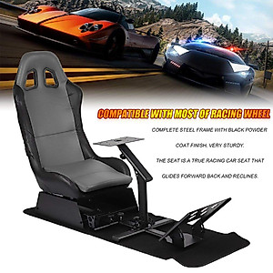 Racing Simulator Seat with Steering Wheel Support Durable Driving Seat (Black)